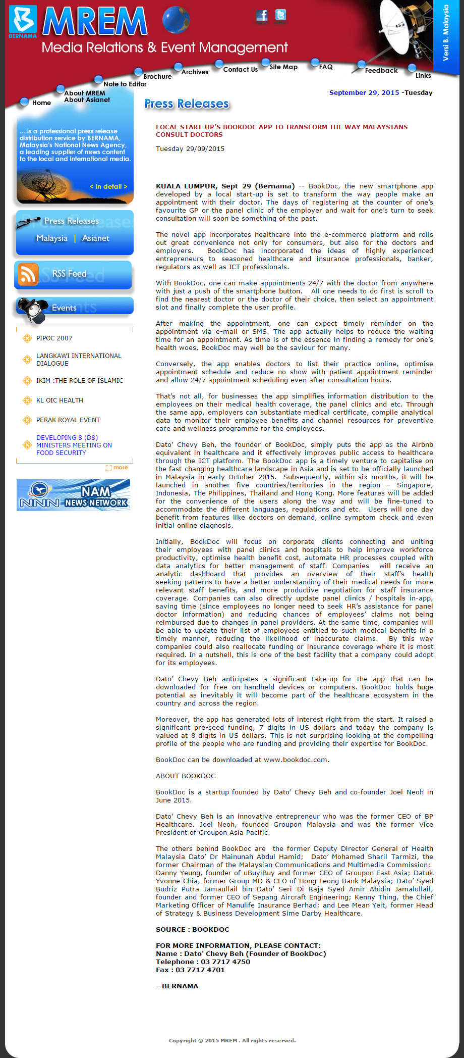 BookDoc featured on MREM.Bernama.com - BookDoc