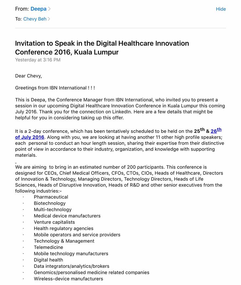 Invitation to speak in Digital Innovation Conference - BookDoc